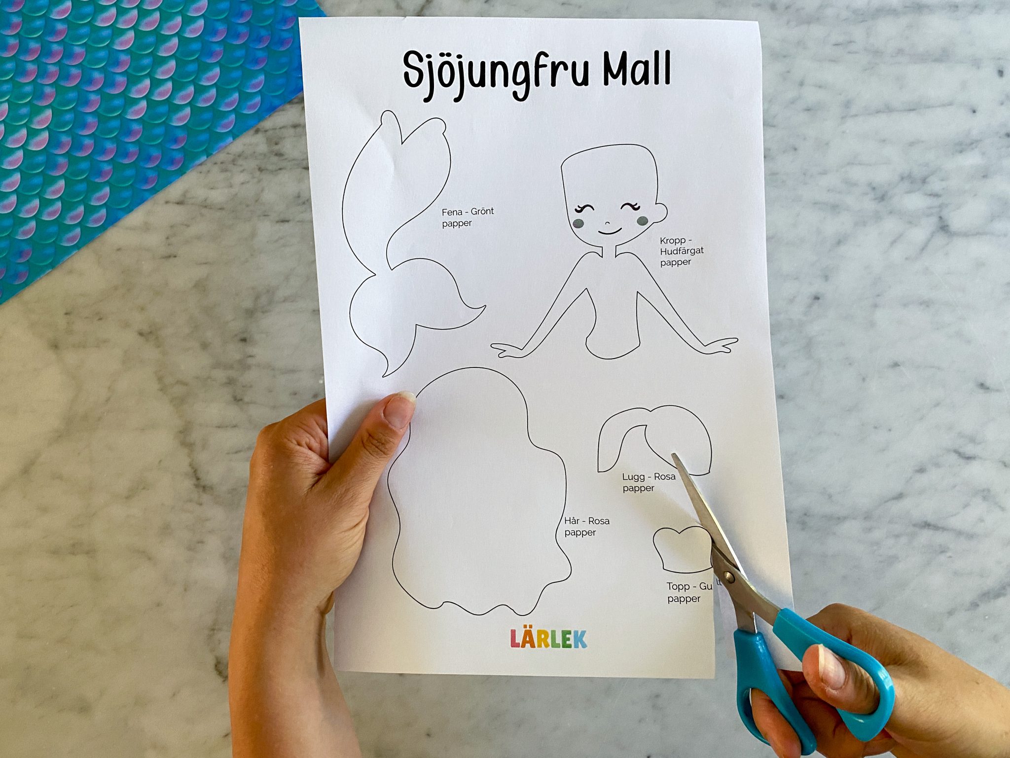Sjöjungfru Papperspyssel för Barn [Gratis Mall] - Pyssla med Viktoria